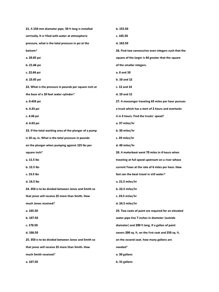 Plumbing Arithmetic 20 30 PDF Pounds Per Square Inch Area