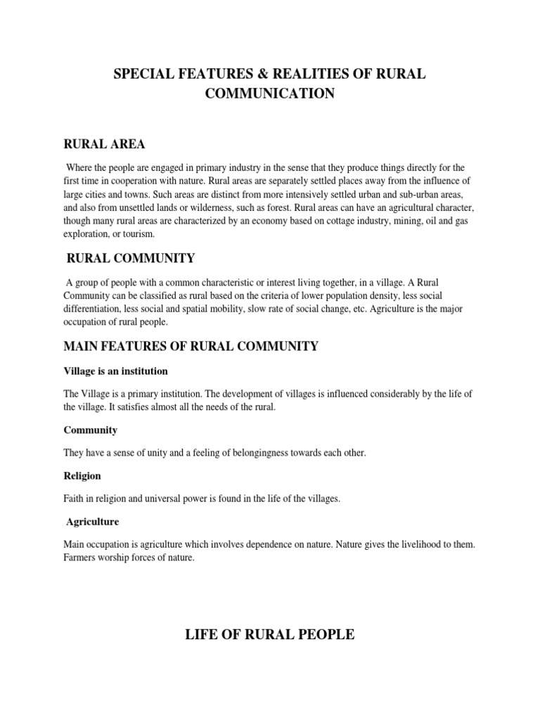 Special Features & Realities of Rural Communication | PDF | Rural Area ...