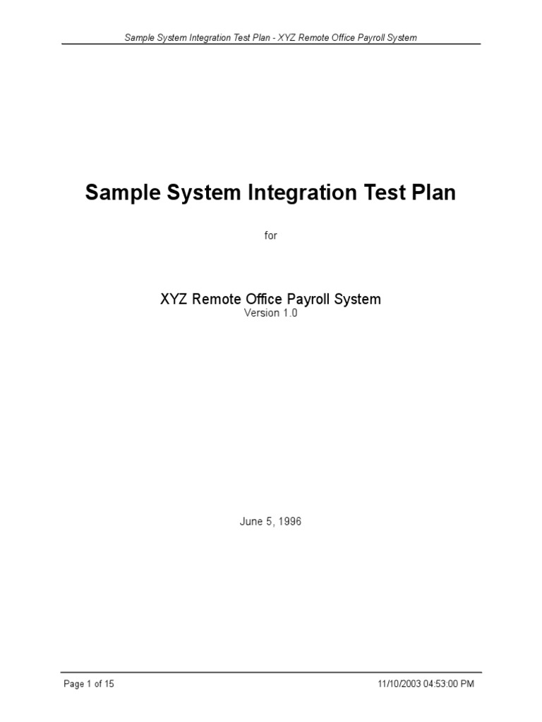 Sample System Integration Test Plan | PDF | Payroll | Usability