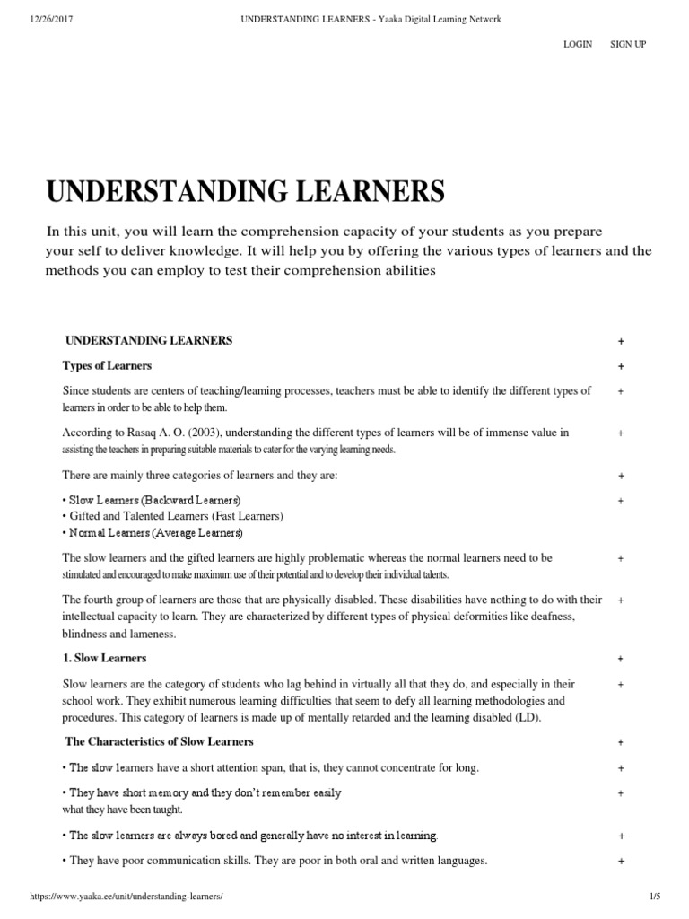 Understanding Learners + Types of Learners + | PDF | Learning ...