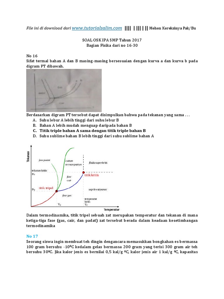 SOAL Dan PEMBAHASAN OSK IPA SMP Tahun 2017 (WWW - Tutorialsalim PDF | PDF