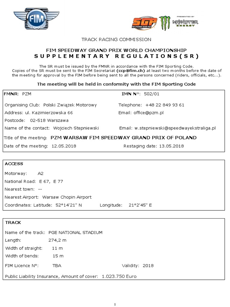 FIM Speedway 2018 WARSAW FIM SPEEDWAY GRAND PRIX OF POLAND | PDF ...