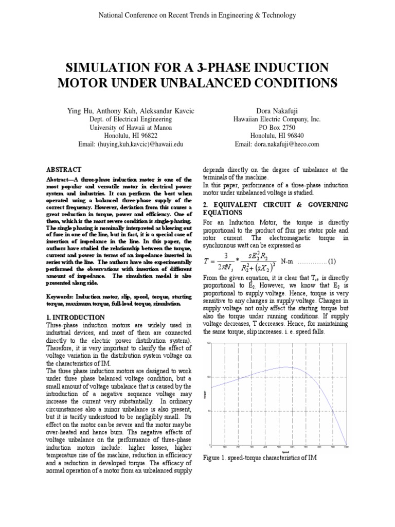 Simulation For A 3 Phase Induction Motor Under Unbalanced Conditions ...