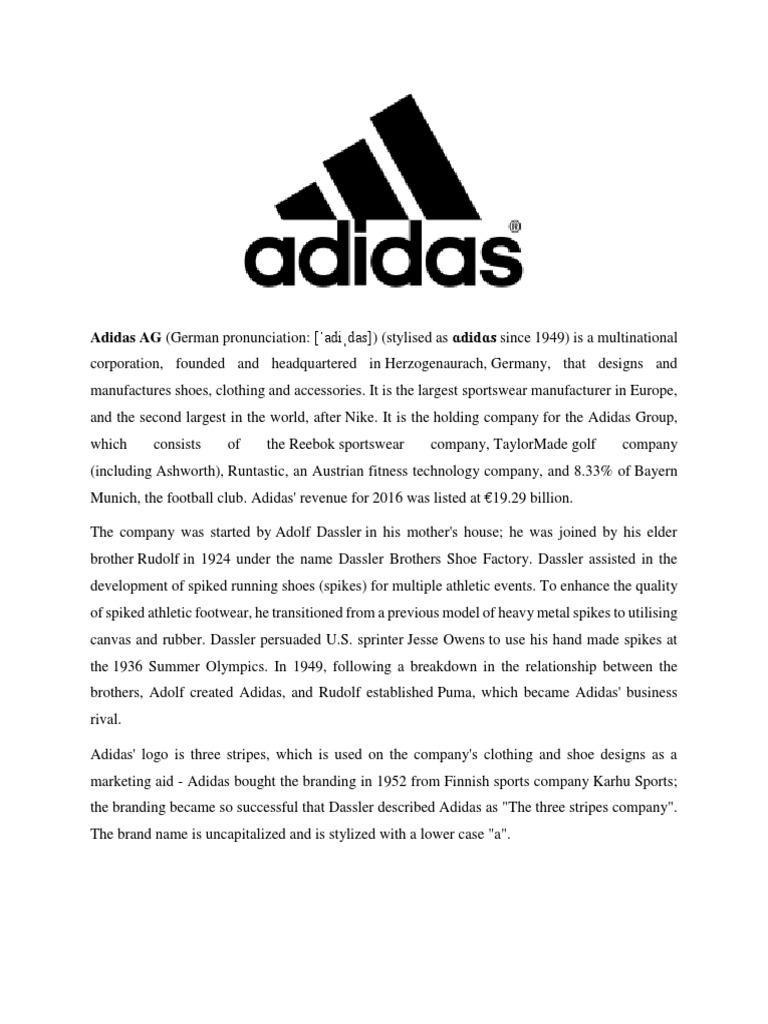 Adidas AG (German Pronunciation: ( Adi Das) ) (Stylised As Ɑdidɑs Since ...