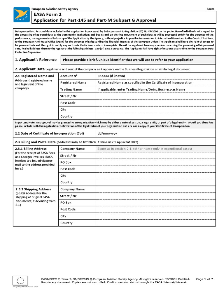 EASA Form 2 Application For Part-145 and Part-M Subpart G Approval ...