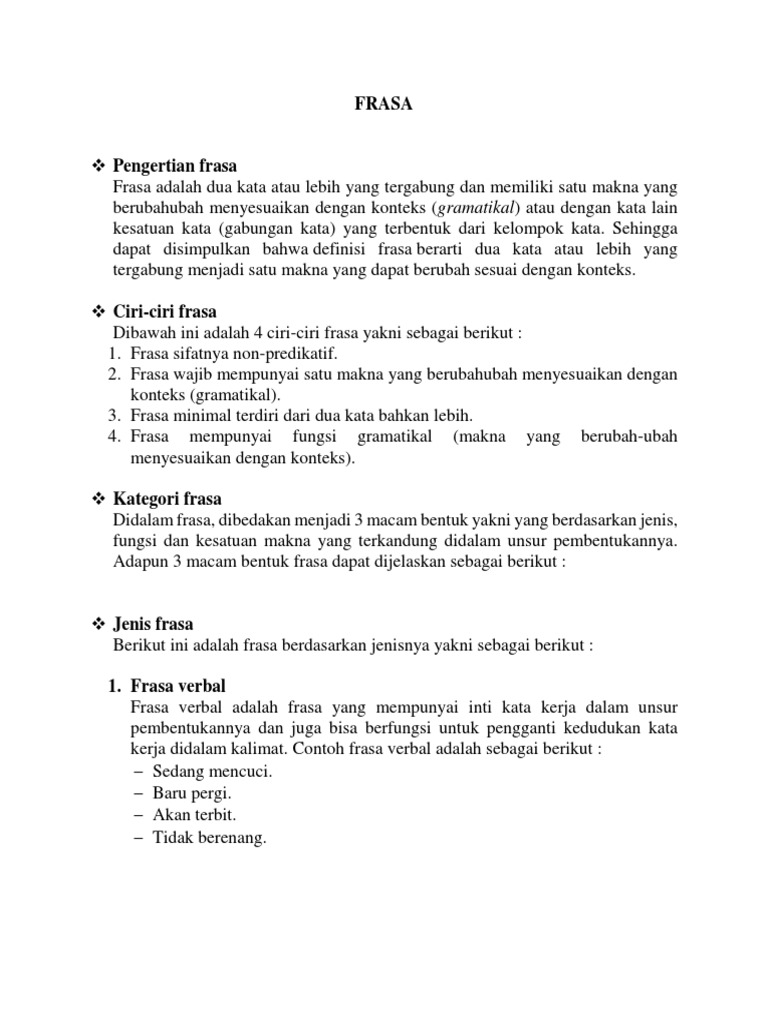 Pengertian dan Jenis-Jenis Frasa | PDF