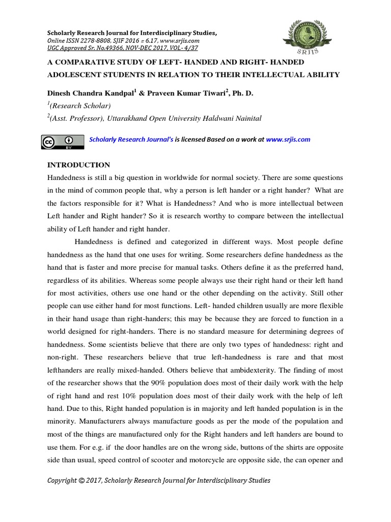 A Comparative Study of Left - Handed and Right - Handed Adolescent ...