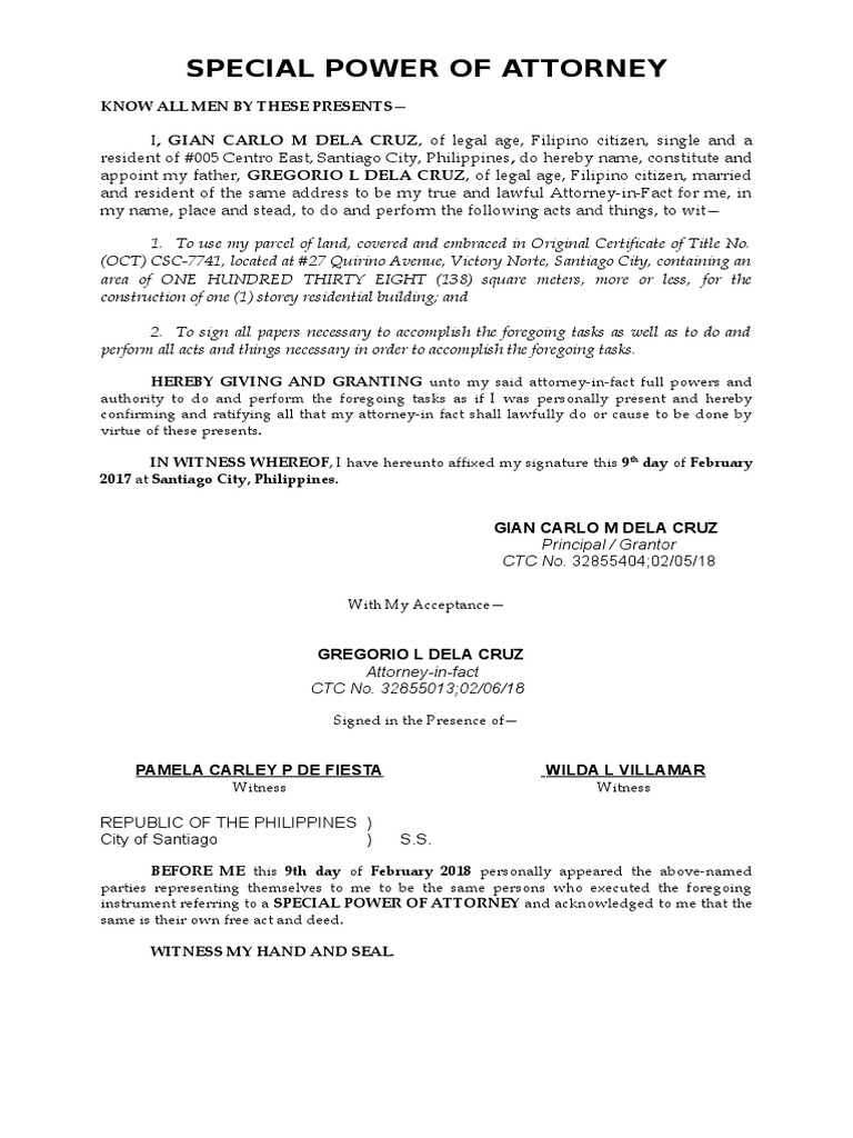 Spa | Power Of Attorney | Common Law