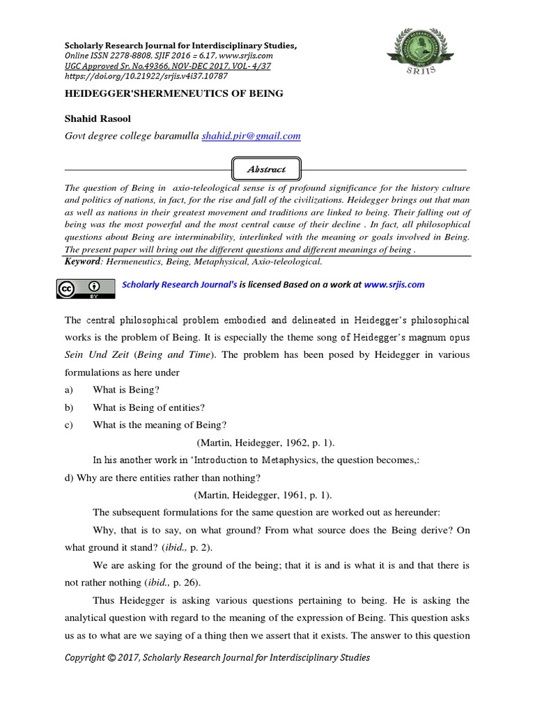 Heidegger'shermeneutics of Being | PDF | Being And Time | Martin Heidegger