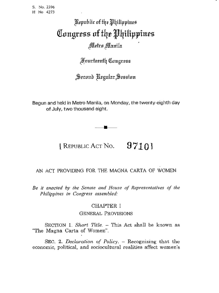 RA 9710 Magna Carta of Women | PDF | Human Rights | Gender Equality