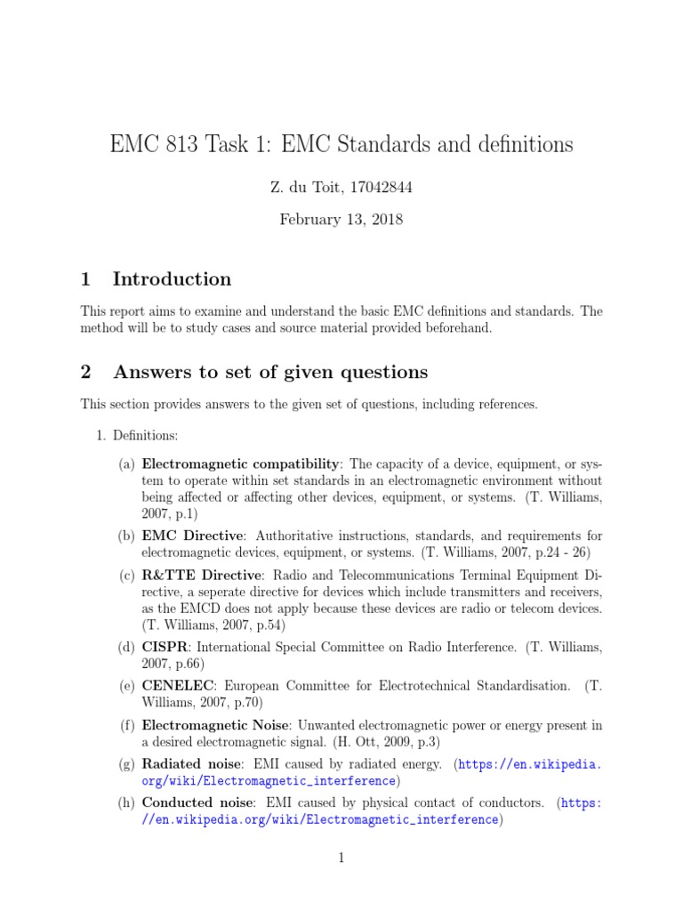 Emc 813 Task1ZduToit | PDF | Electromagnetic Compatibility ...