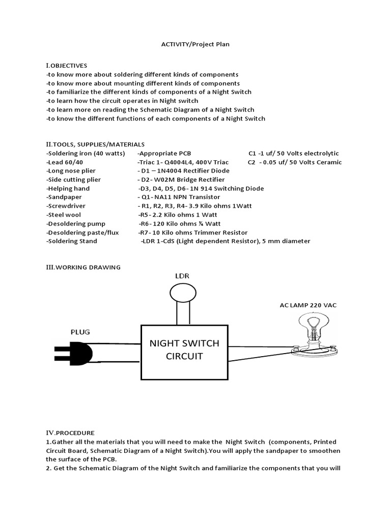 Night Switch Circuit Assembly Guide | PDF | Printed Circuit Board ...