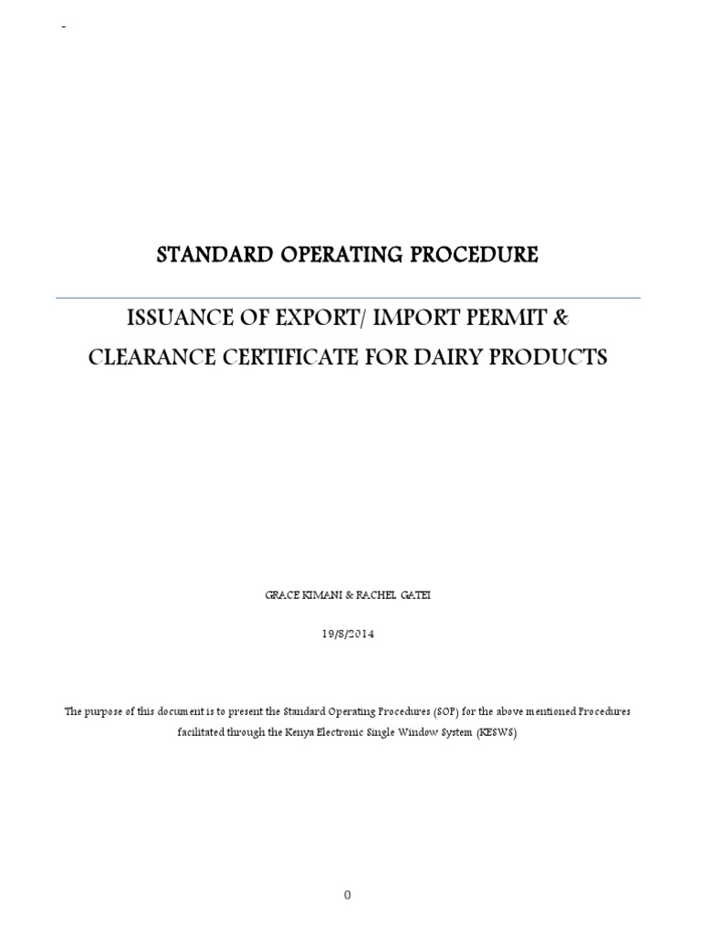 SOP Export and Import - Kenya Dairy Board | PDF | Verification And ...