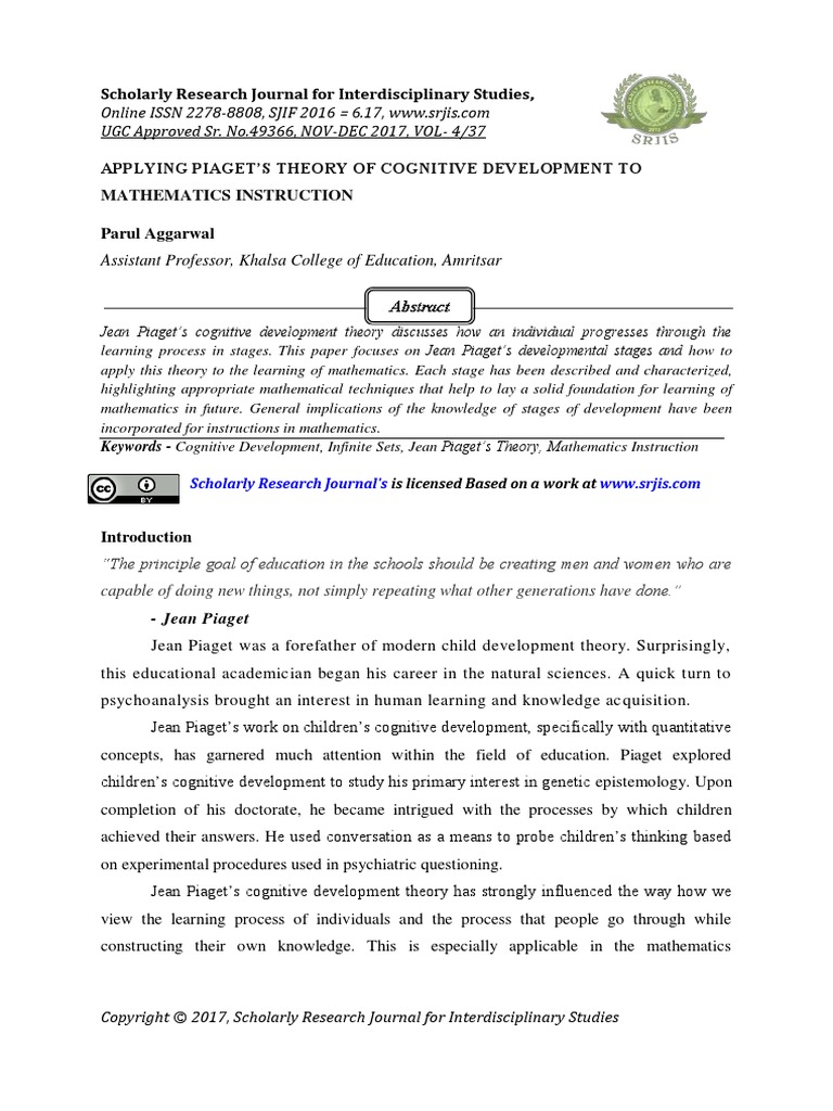Applying Piaget's Theory of Cognitive Development To Mathematics ...