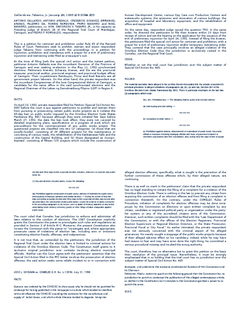 Gallardo vs. Tabamo, Jr. January 29, 1993 218 SCRA 253 | PDF | Prosecutor | Injunction
