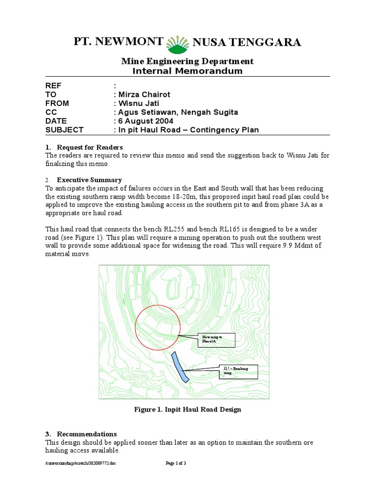 Inpit Haulroad Contingency Plan | PDF | Road | Mining