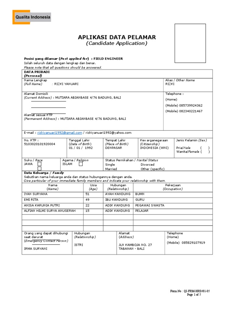 01-04. HRD. Form Candidate Application Revised | PDF