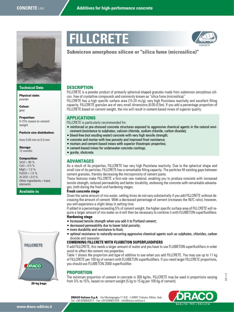 Fillcrete: Submicron Amorphous Silicon or "Silica Fume (Microsilica ...