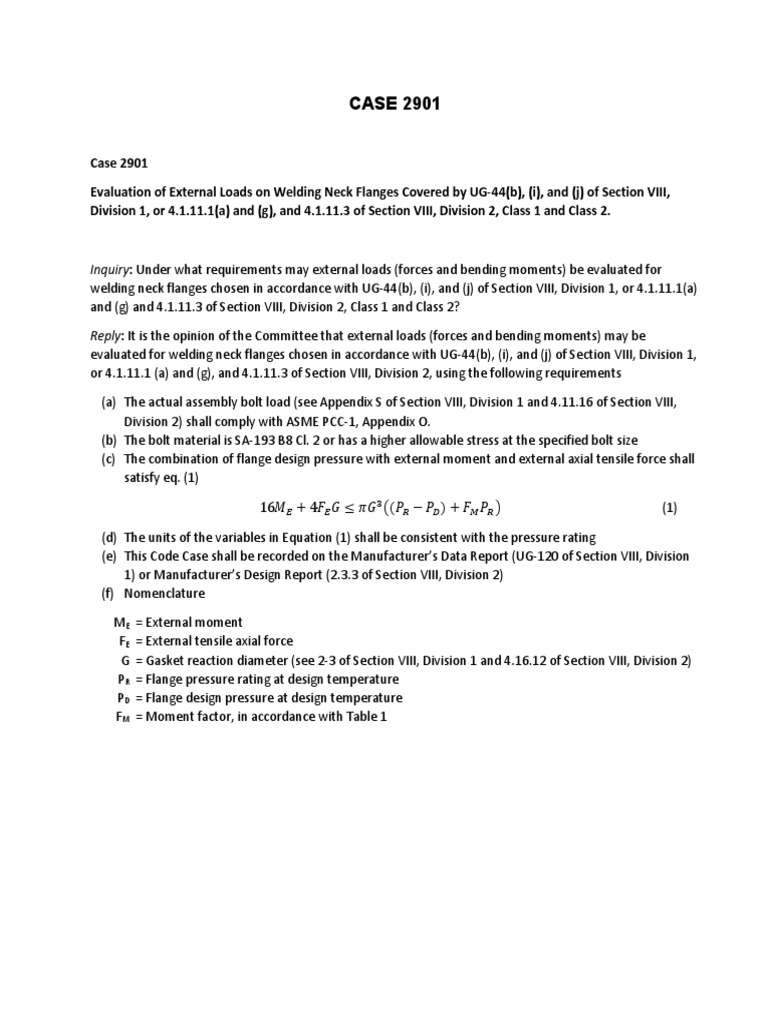 CASE 2901: Inquiry: Under What Requirements May External Loads (Forces ...