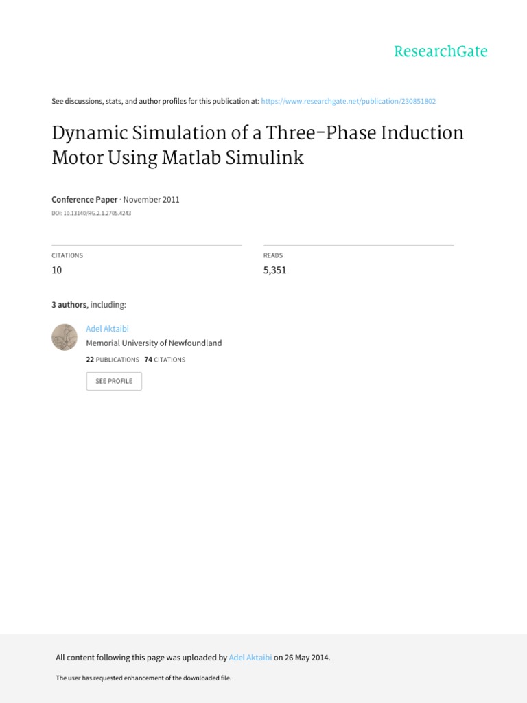 Dynamic Simulation of A Three-Phase Induction Motor Using MATLAB Simulink | PDF ...