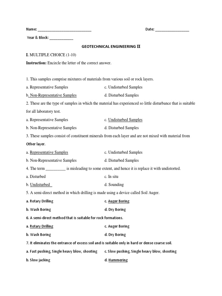 Quiz For Foundation - Answer Key | PDF | Geotechnical Engineering | Soil