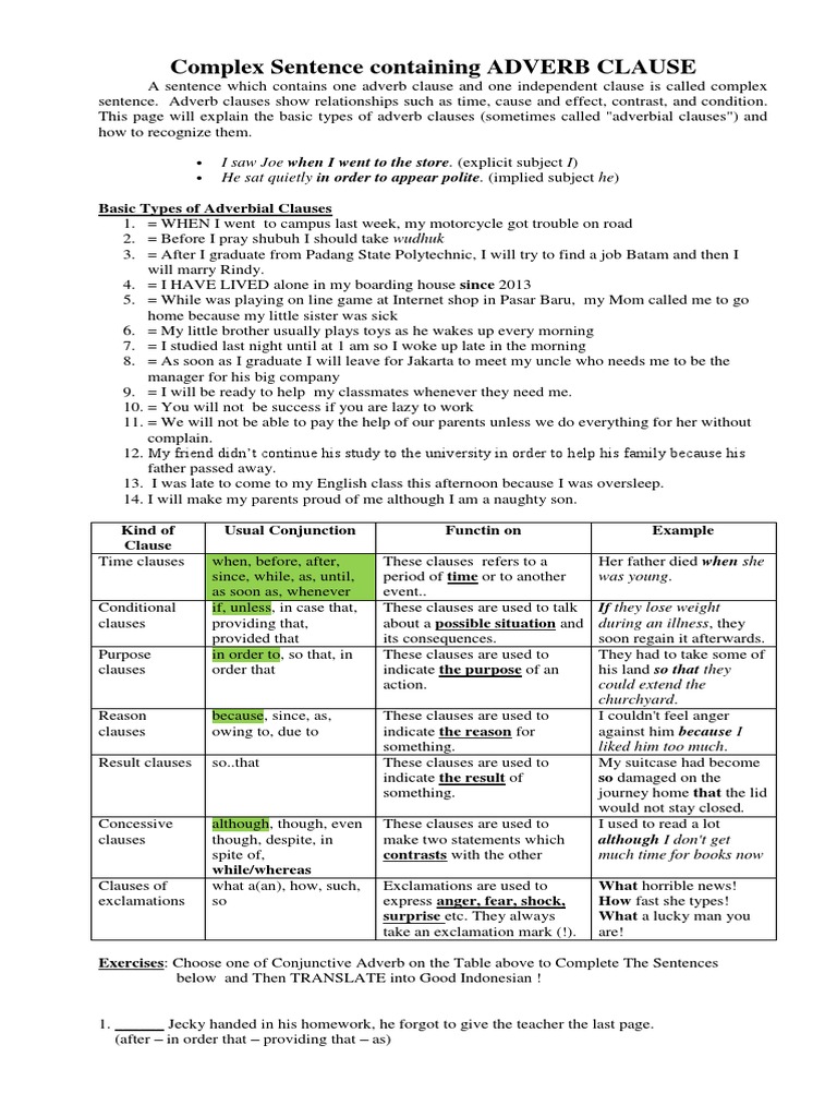 Complex Sentence-Adverb Clause | PDF | Clause | Sentence (Linguistics)