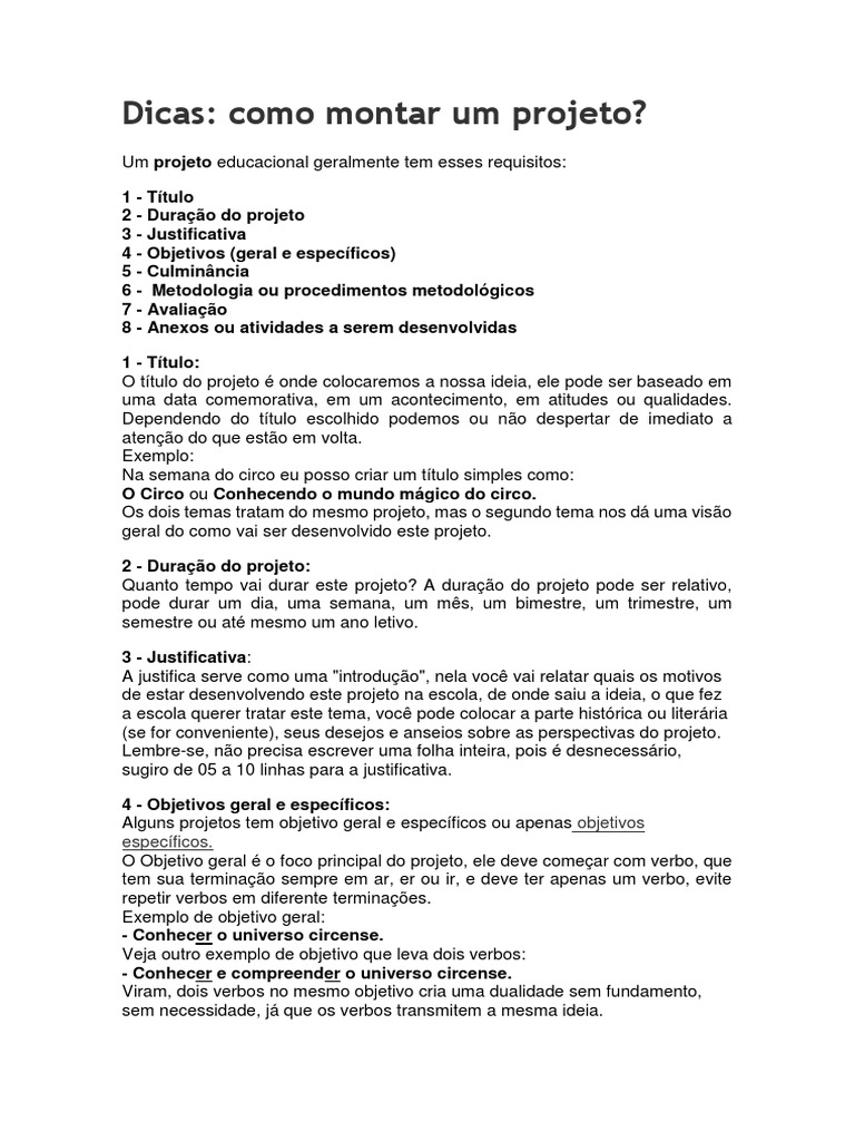 Dicas de Como Montar Um Projeto Escolar | PDF | Metodologia | Lição Dicas de Como Montar Um Projeto Escolar | PDF | Metodologia | Lição