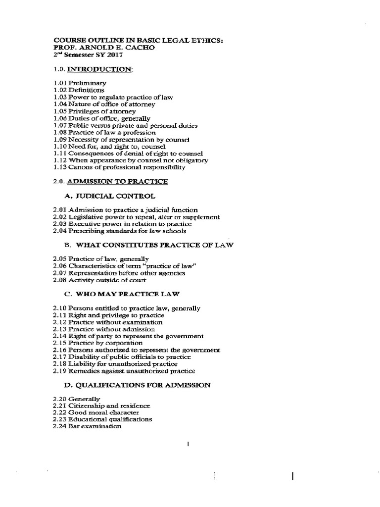 Course Outline in Legal Ethics 2nd Sem 2017 | PDF