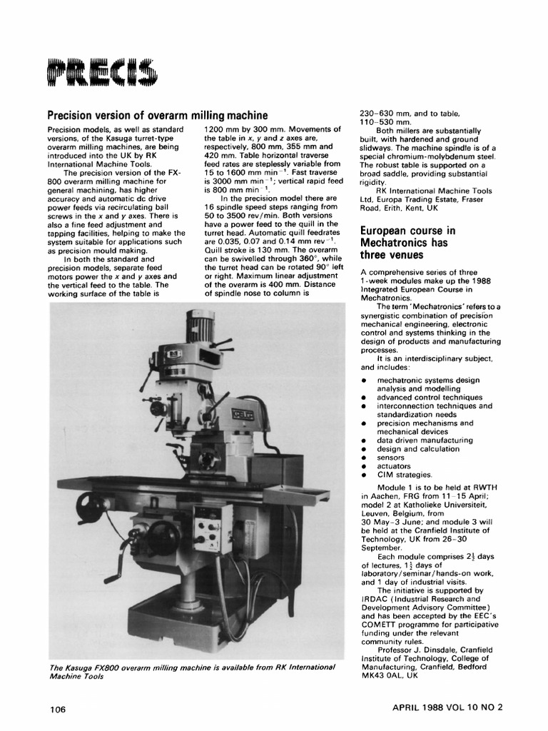 Precision Version of Overarm Milling Machine | PDF | Mechatronics ...