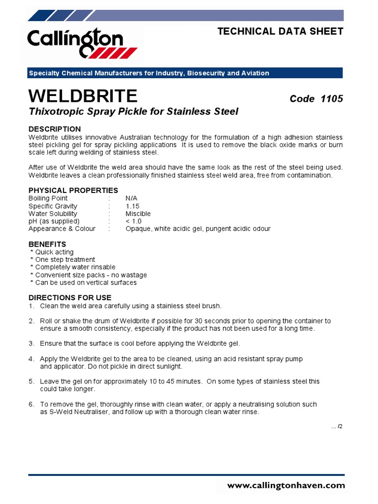 Weld Brite TDS | PDF | Stainless Steel | Welding