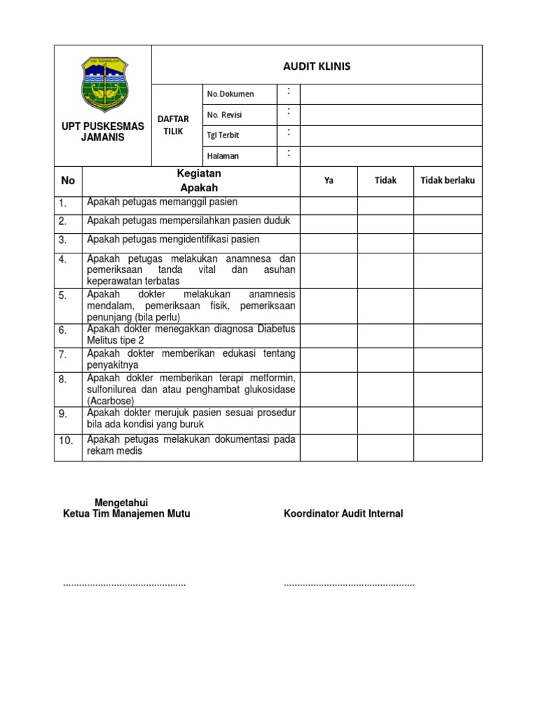 Daftar Tilik Audit Klinis | PDF