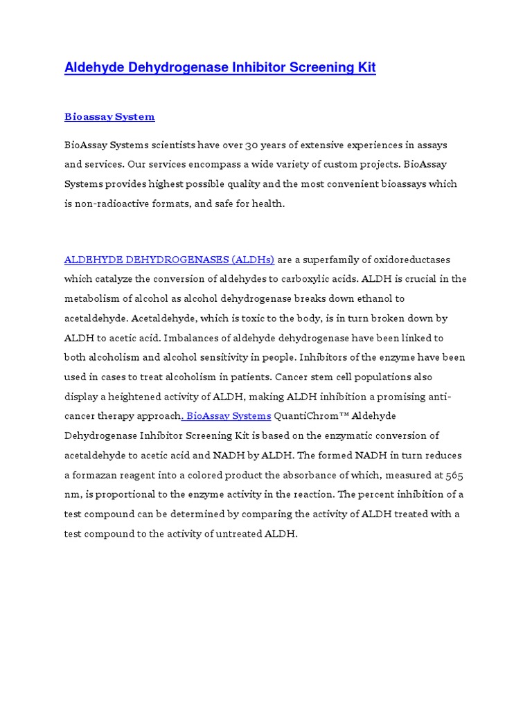 Aldehyde Dehydrogenase Inhibitor Screening Kit | PDF