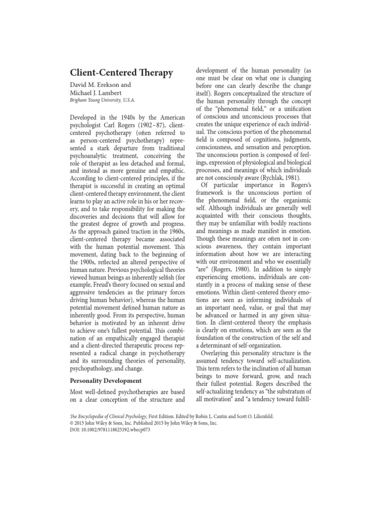 Client Centered Therapy | PDF | Psychotherapy | Self Actualization