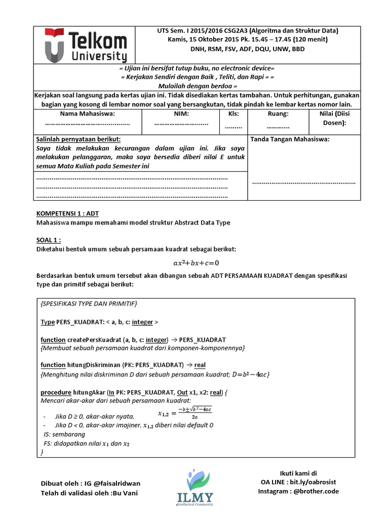 Contoh Soal Dan Jawabannya Struktur Data UTS | PDF