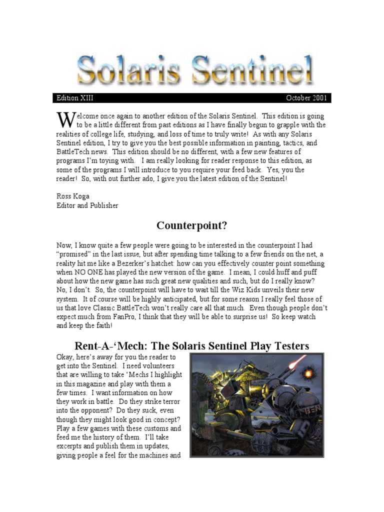 BattleTech - Magazine - Solaris Sentinel 13 | PDF | Navies | Ships