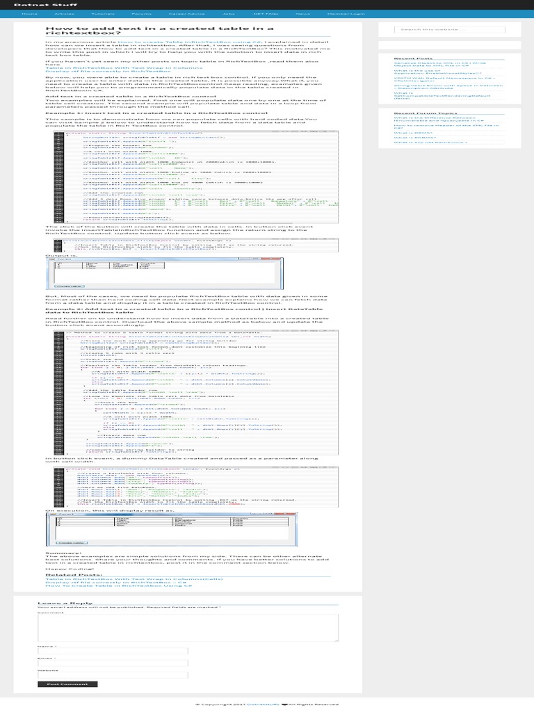 How To Add Text in A Created Table in A Richtextbox | PDF | C Sharp (Programming Language ...