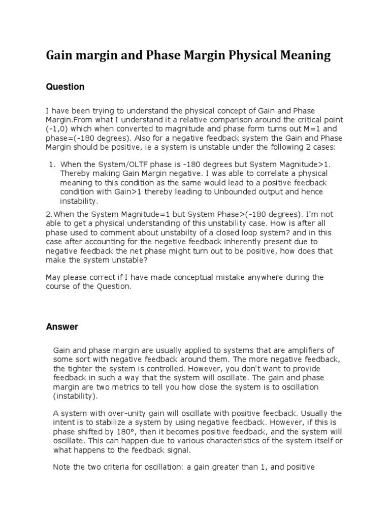 Gain Margin and Phase Margin Physical Meaning | PDF | Positive Feedback ...