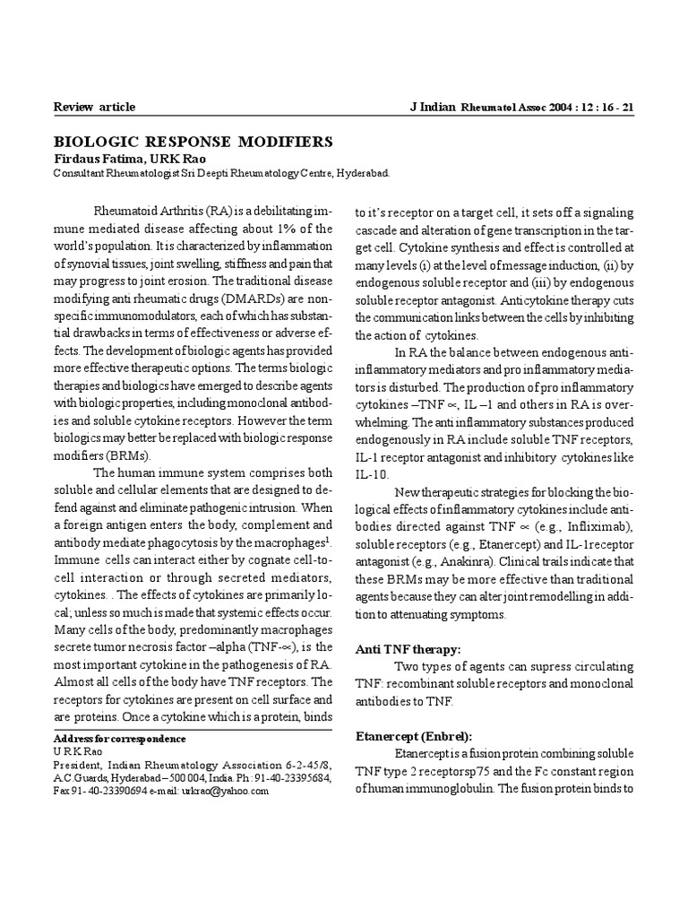Biologic Response Modifiers: Firdaus Fatima, URK Rao | PDF | Interferon ...