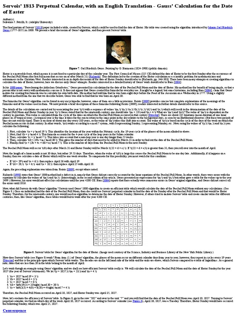Gauss' Easter Date Algorithm Explained | PDF | Easter | Teaching ...