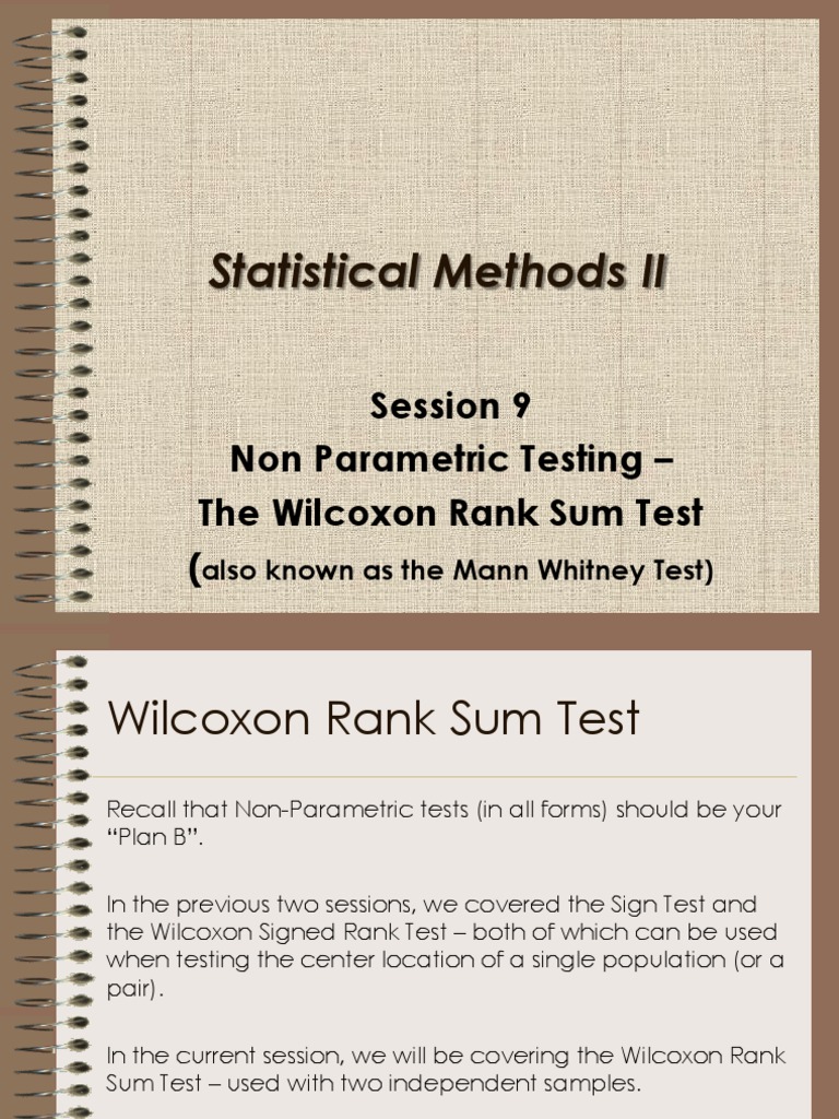 Wilcoxon Rank Sum Test Overview | PDF | Mann–Whitney U Test | Student's ...