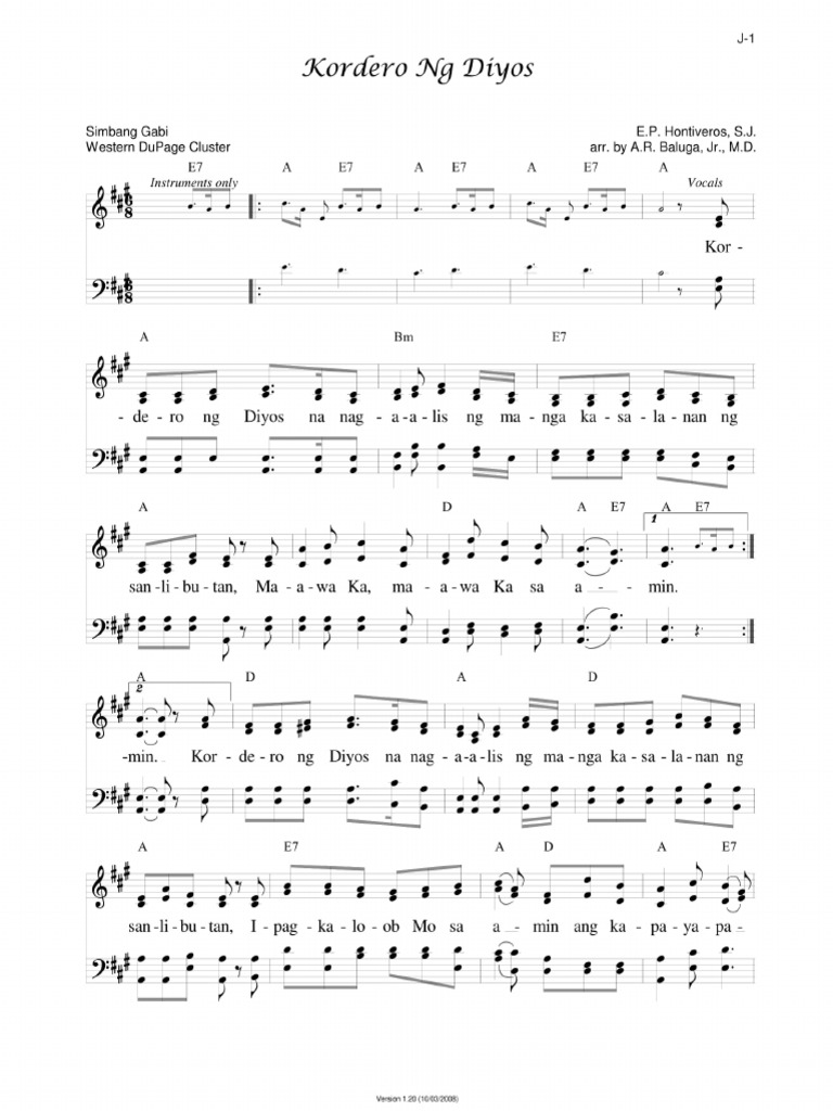 Kordero Ng Diyos - EP Hontiveros, Arr. Baluga