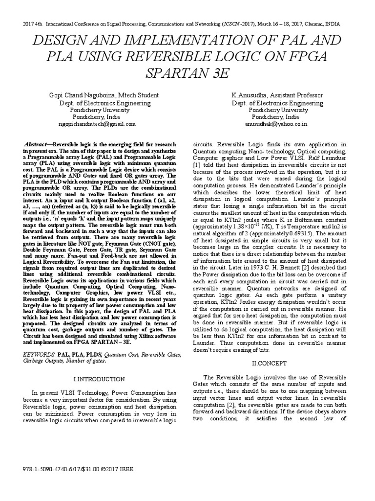 Design And Implementation Of Combinational Circuits Using Reversible Logic On Fpga Spartan 3e
