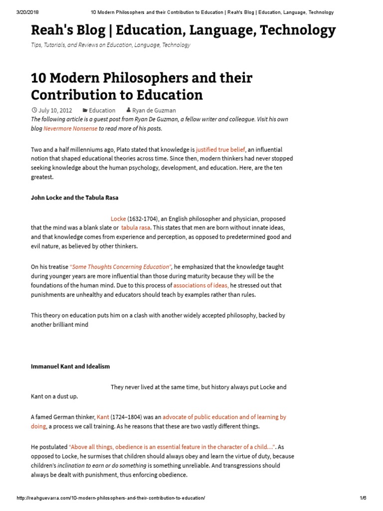 10 Modern Philosophers and Their Contribution To Education - Reah's ...