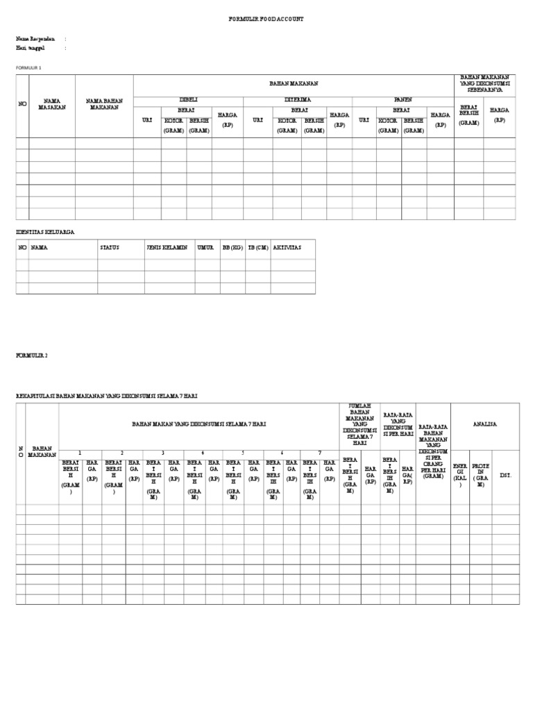 Formulir Food Account | PDF