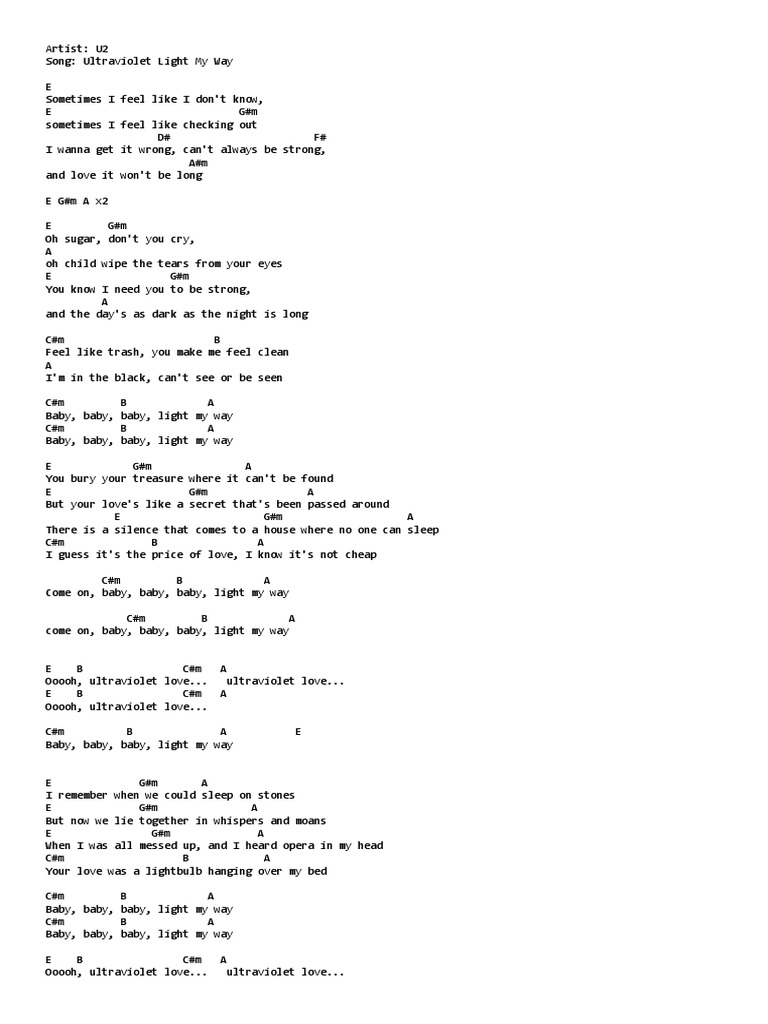Ultraviolet Light My Way Chords by U2 Tabs at Ultimate Guitar Archive | PDF