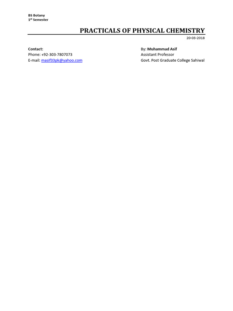 Practicals Physical Chemistry | PDF | Liquids | Surface Tension