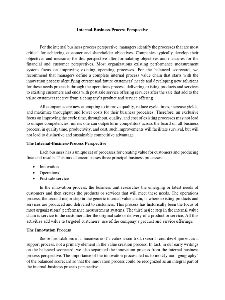 Defining Key Internal Business Processes and Performance Measures for ...