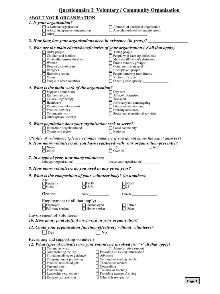 Questionnaire Groups and Org | PDF | Volunteering | Community