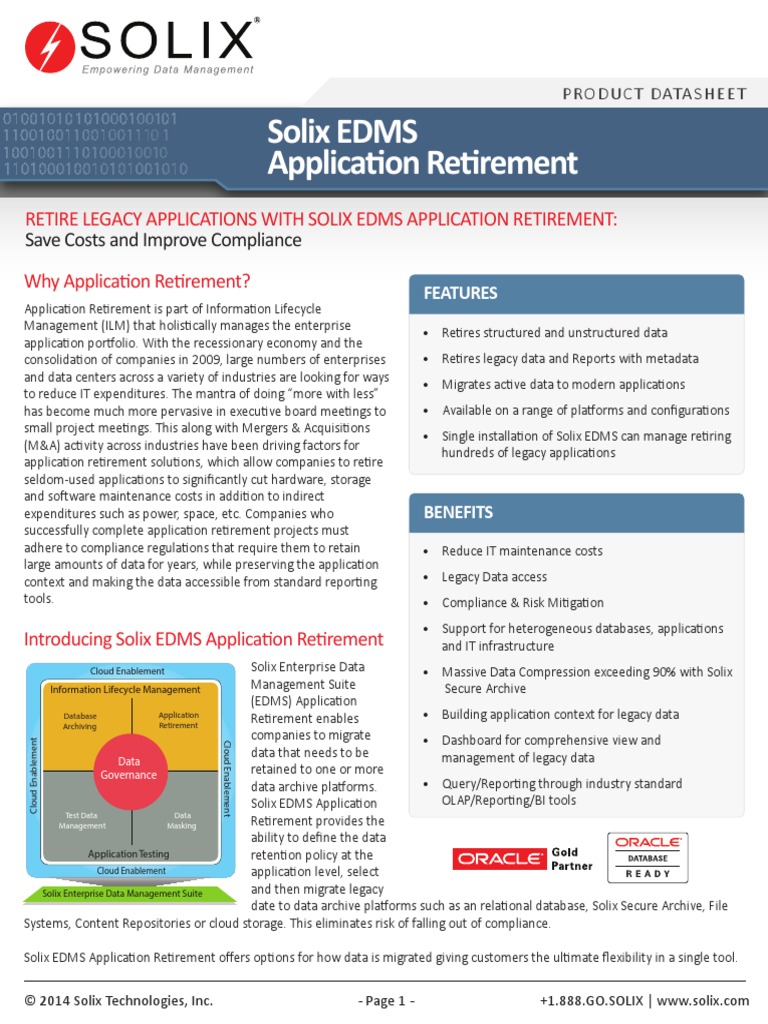 Solix EDMS Application Retirement | PDF | Oracle Database | Databases