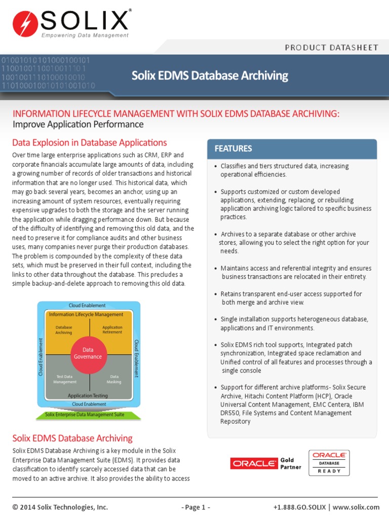 Solix EDMS Database Archiving | PDF | Oracle Database | Databases